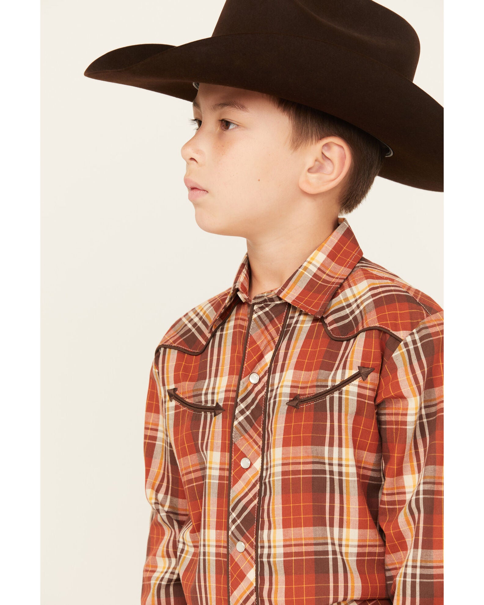 Product Name: Roper Boys' Plaid Print Cowboy Embroidery Long Sleeve ...