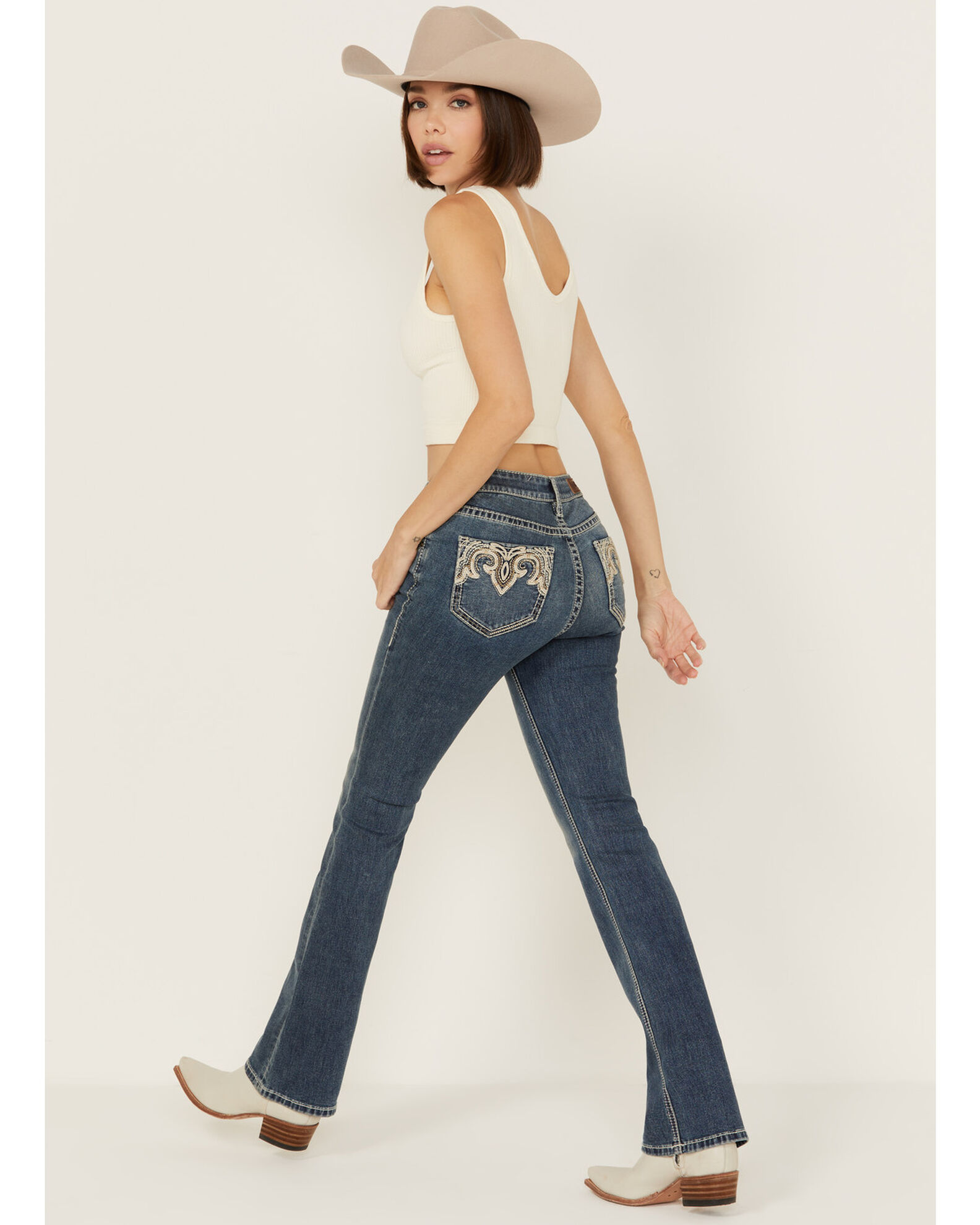 Product Name Rock And Roll Denim Womens Medium Wash Mid Rise Leather