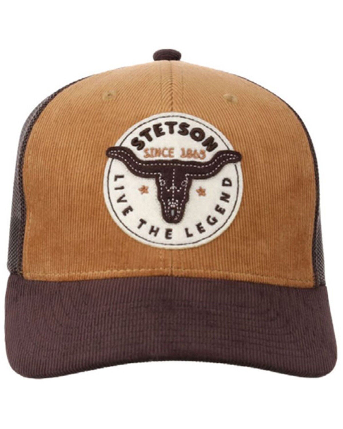 Stetson Men's Corduroy Embroidered Steer Head Patch Tracker Cap , Tan