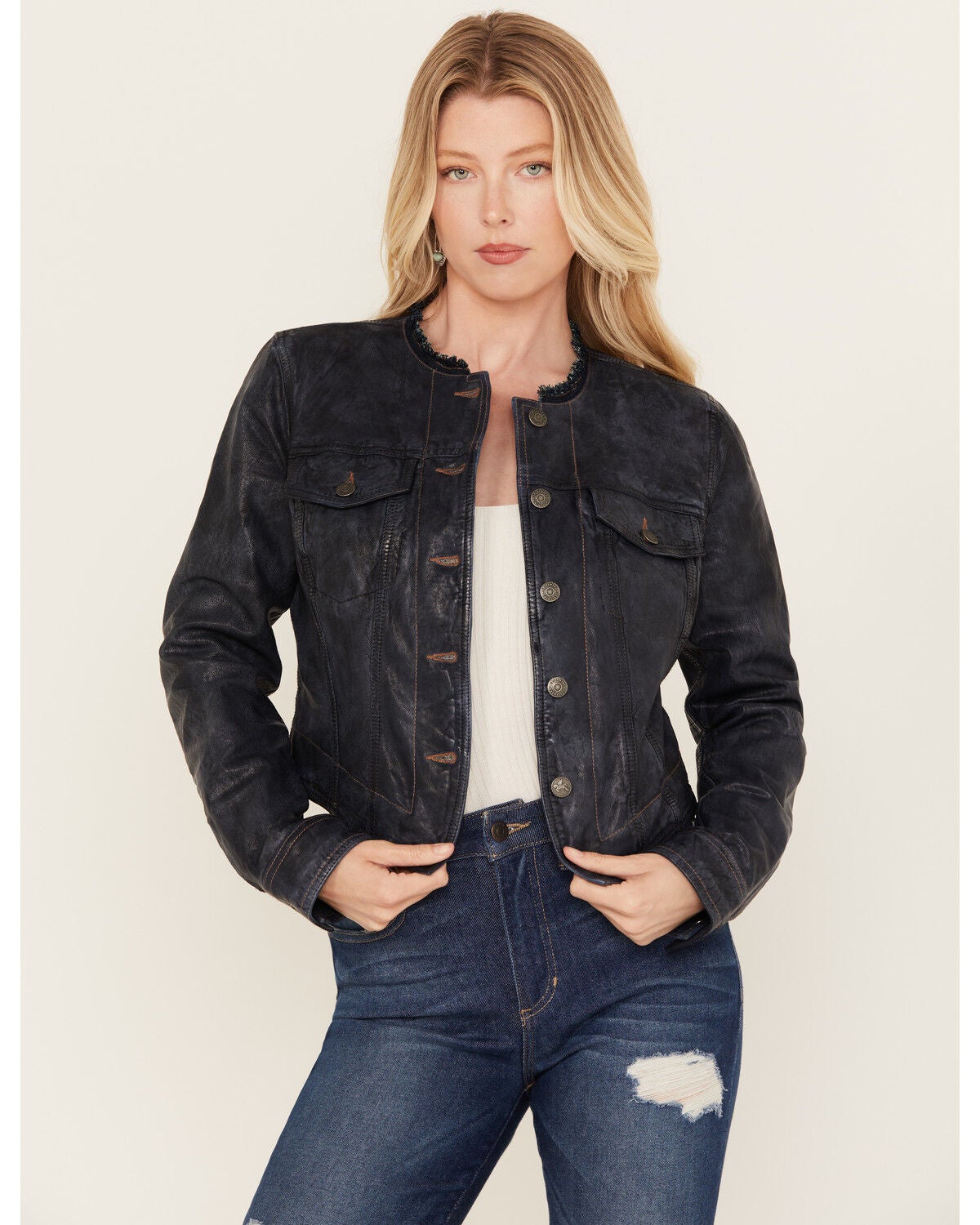 Idyllwind Women's Ada Leather Jacket, Steel Blue