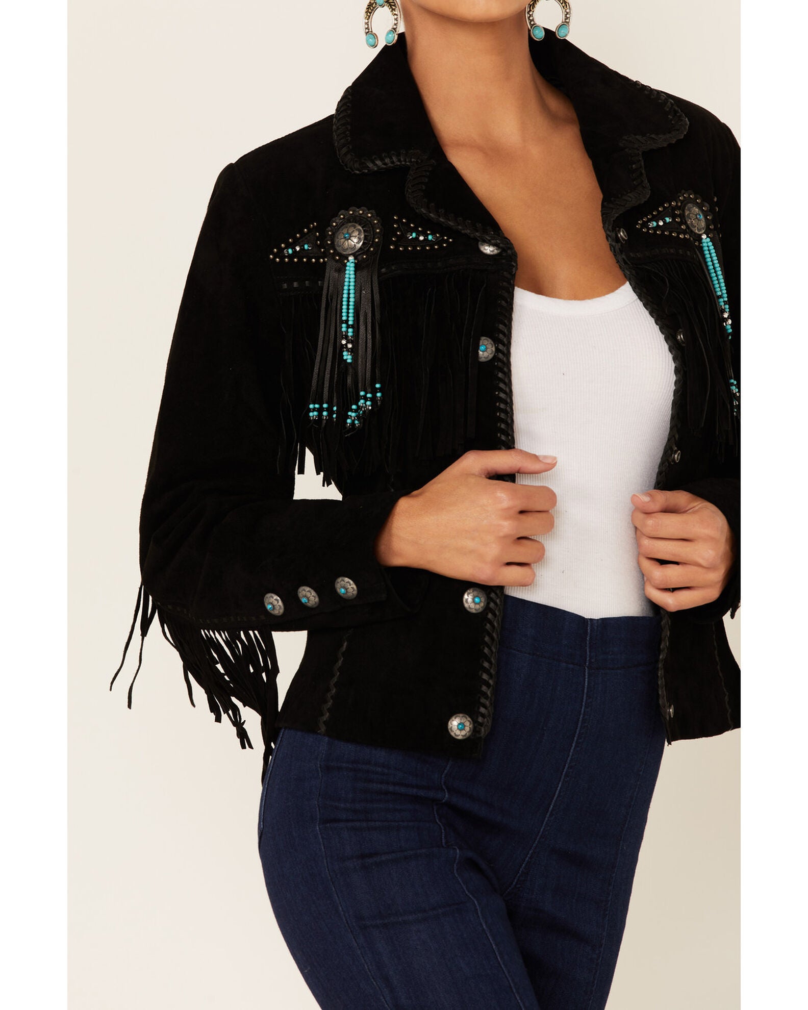 Scully Women's Fringe & Beaded Suede Jacket, Black