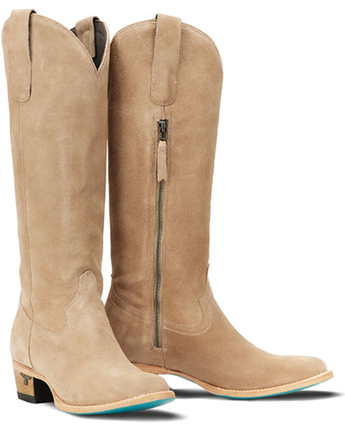 Lane Women's Plain Jane Suede Tall Western Boots - Round Toe, Beige