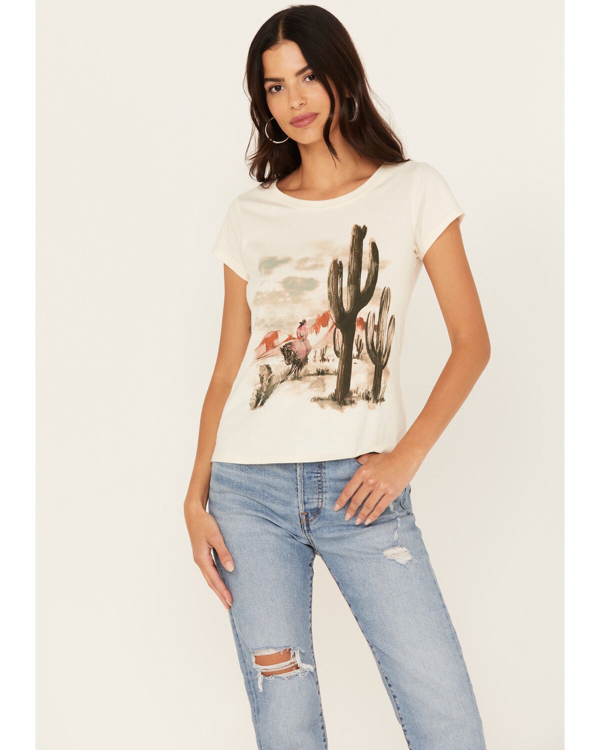 Shyanne Women's Cactus Short Sleeve Graphic Tee, Cream