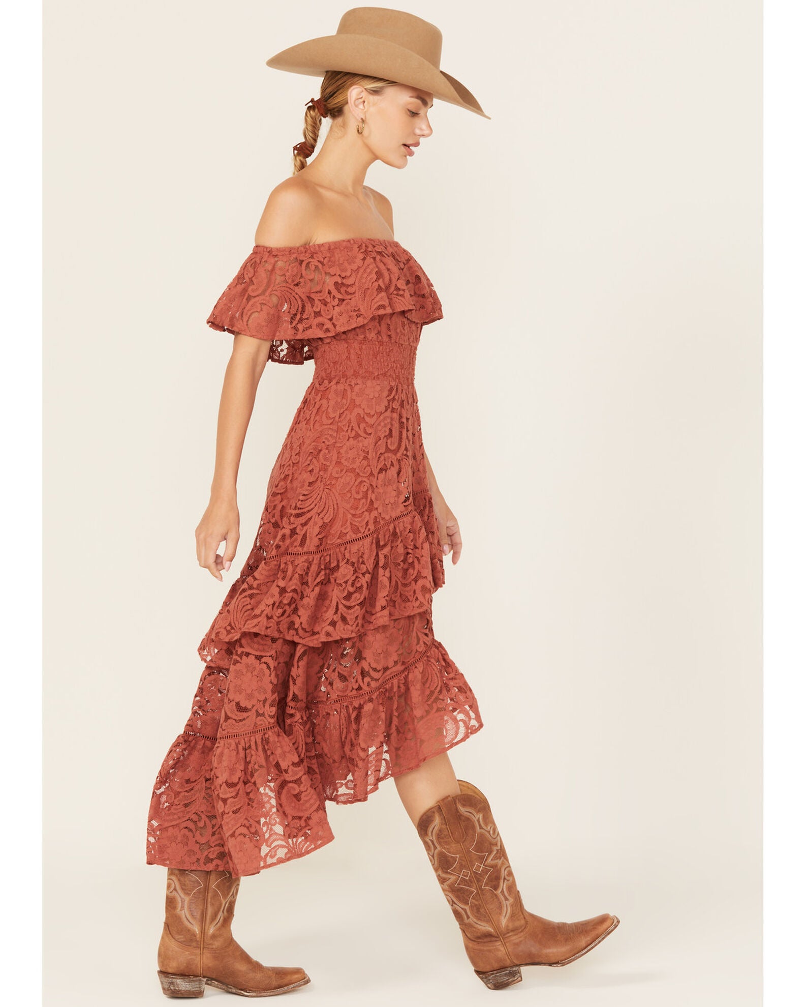 Shyanne Women's Lace Off The Shoulder High-Low Dress,