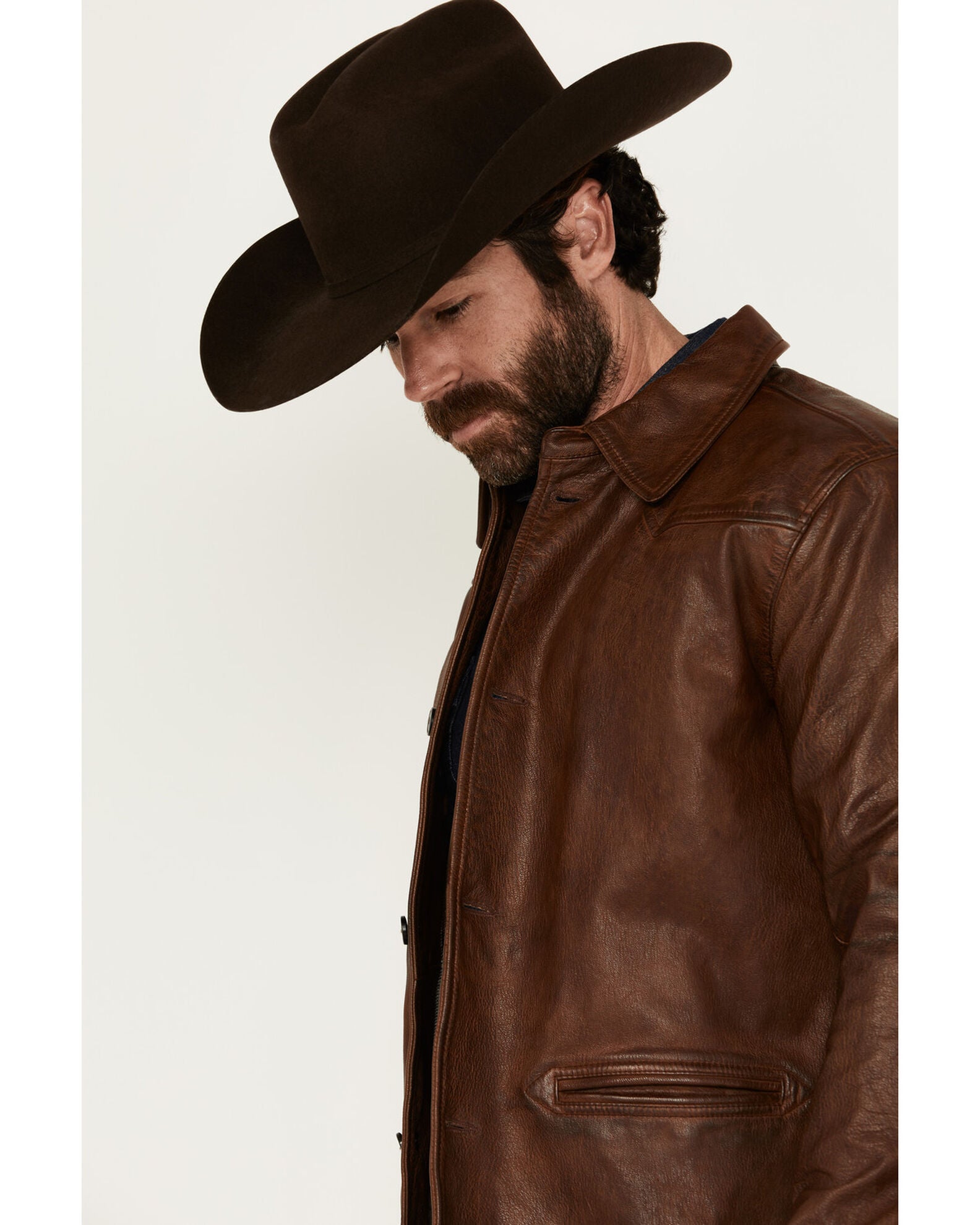 Cody James Men's Helena Flannel Lined Button-Down Leather Jacket, Cognac