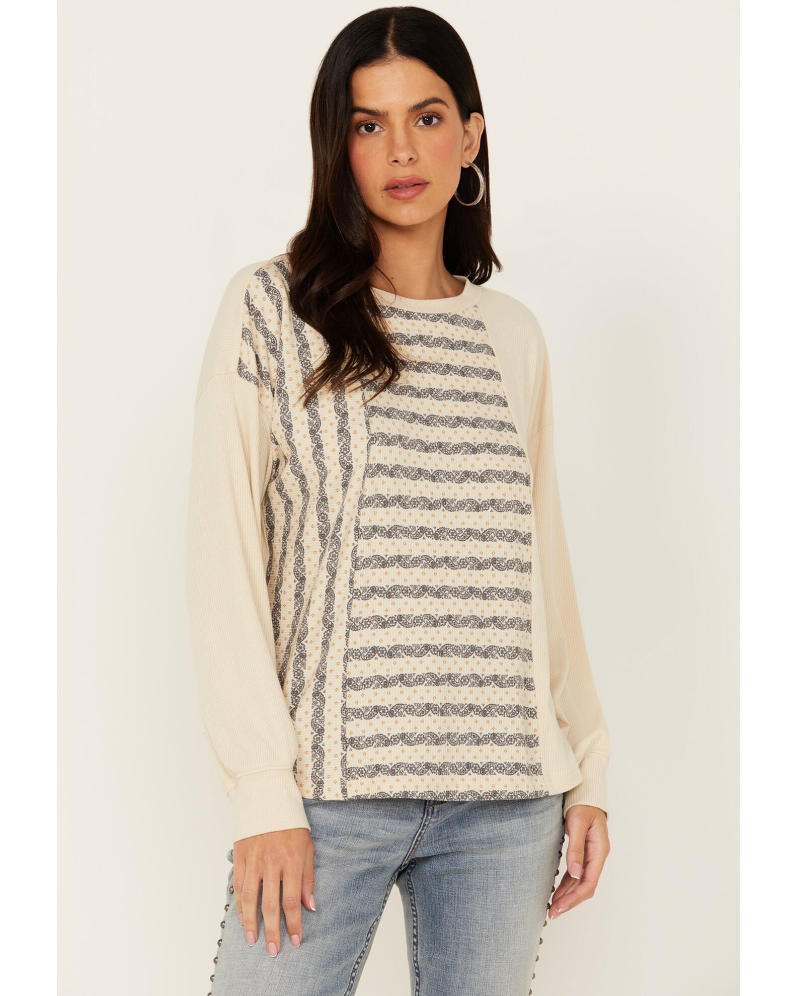 Cruel Girl Womens Long Sleeve Knit Top Cream