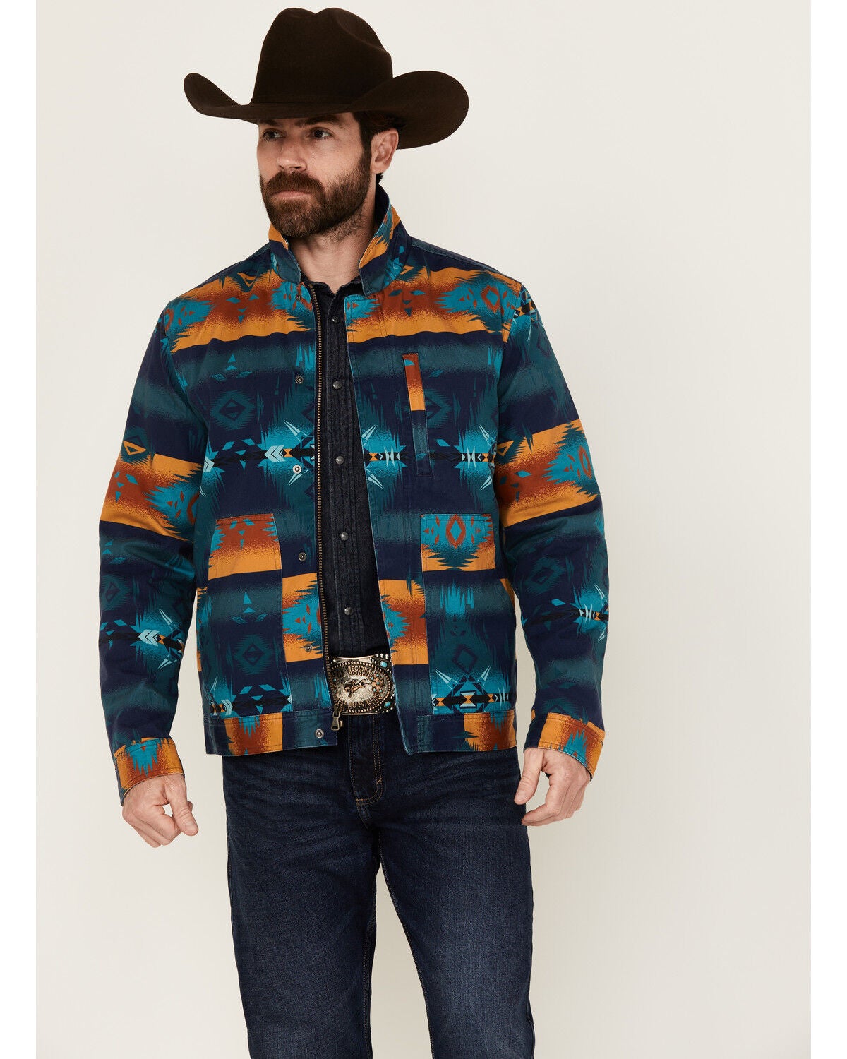 RANK 45® Men's Twill Southwestern Print Jacket, Dark Blue