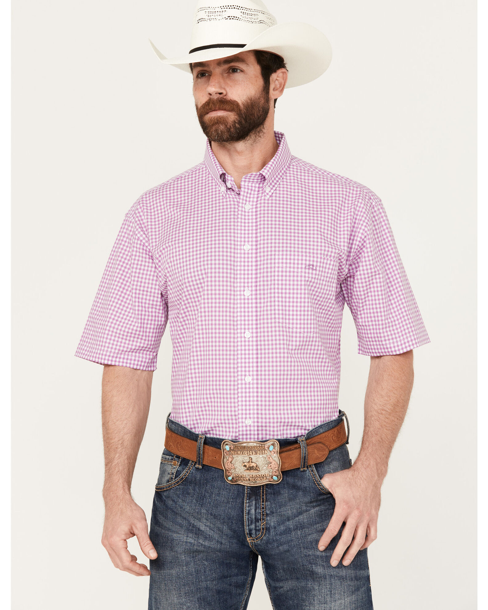 Product Name Resistol Mens Davie Checkered Print Short Sleeve Button