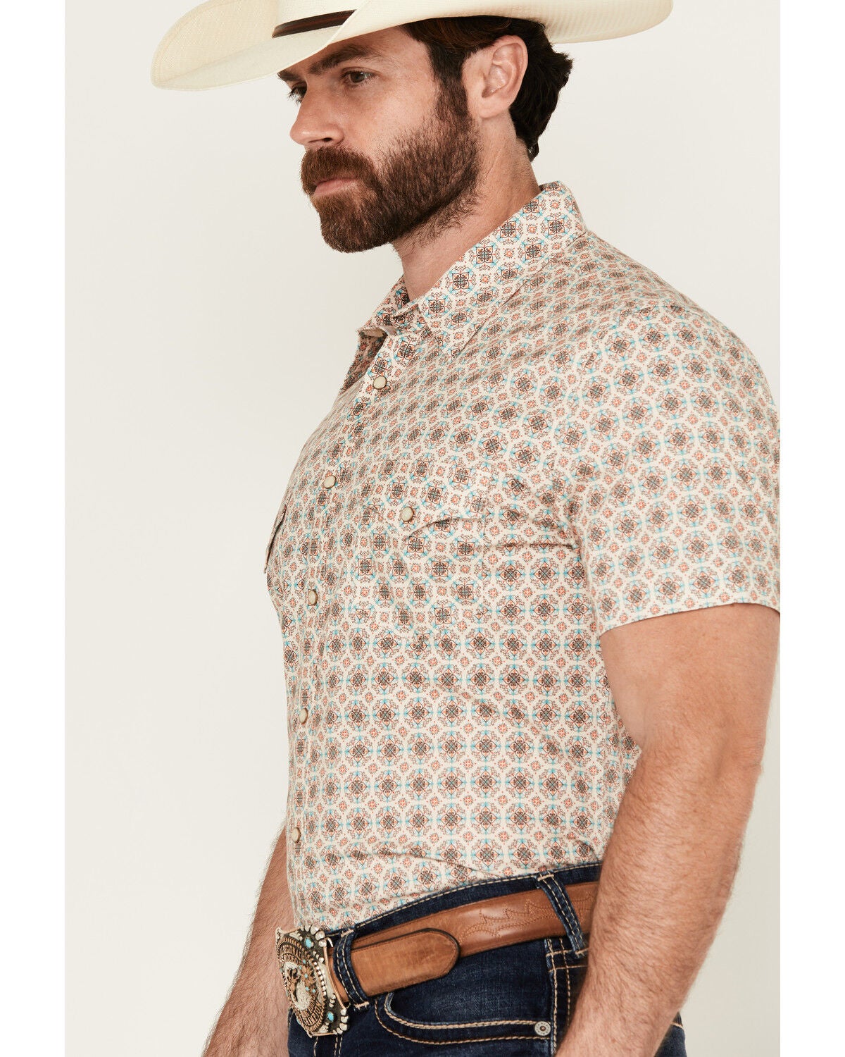 Rock & Roll Denim Men's Medallion Print Short Sleeve Snap Stretch ...