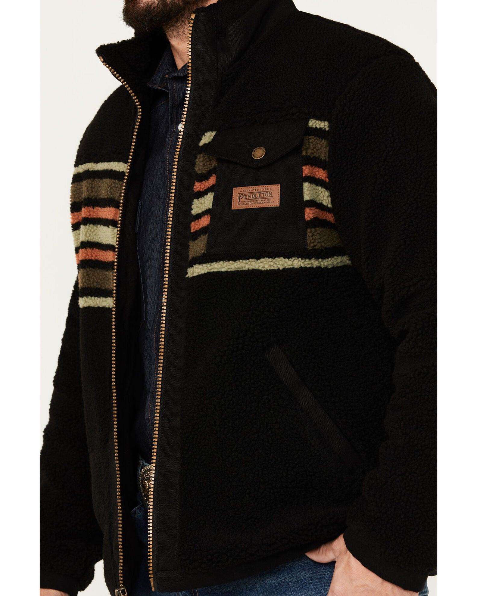 Pendleton Men's Camp Stripe Lone Fir Berber Jacket, Black
