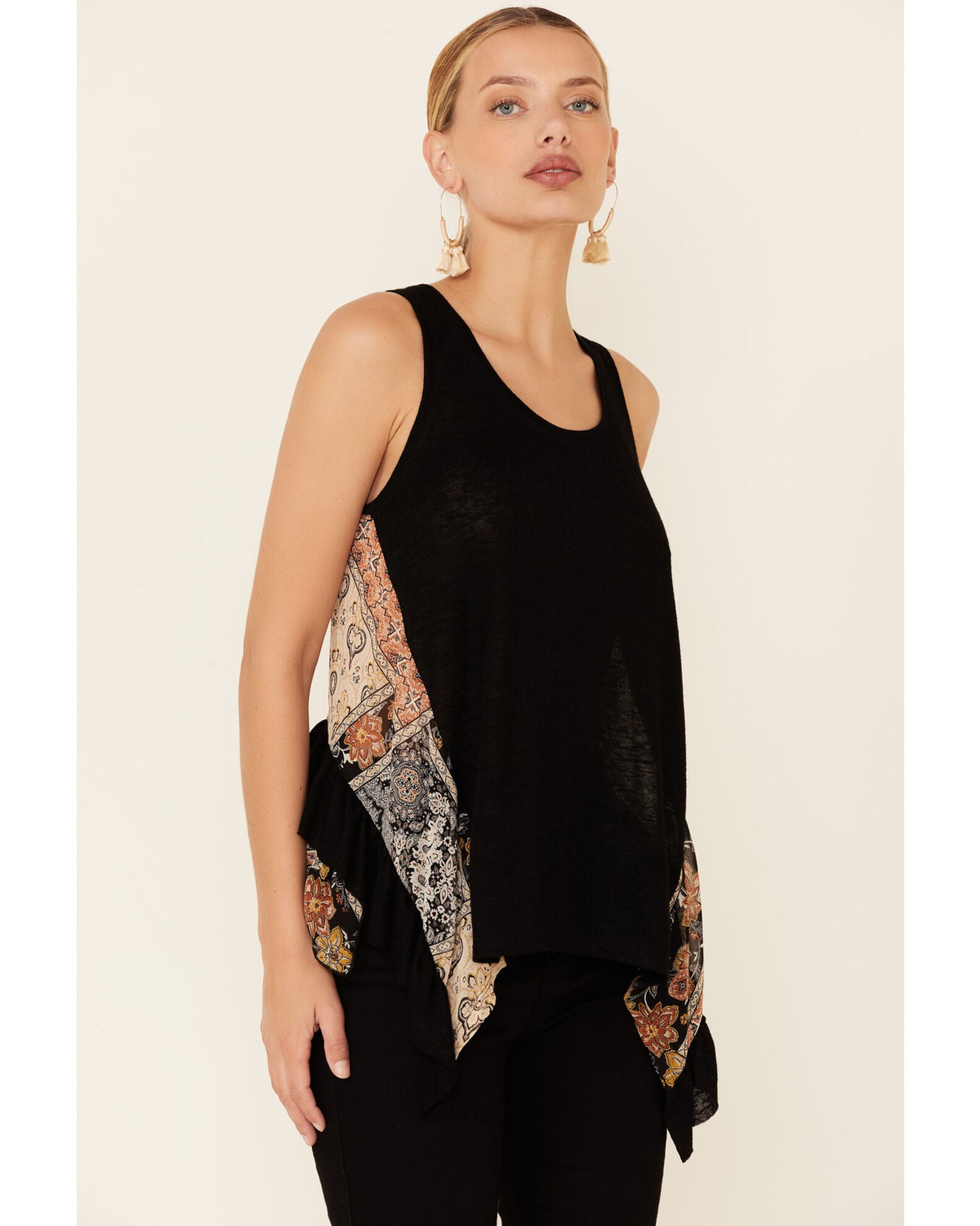 Product Name: Mystree Women's Contrast Floral Boho Back Tank Top