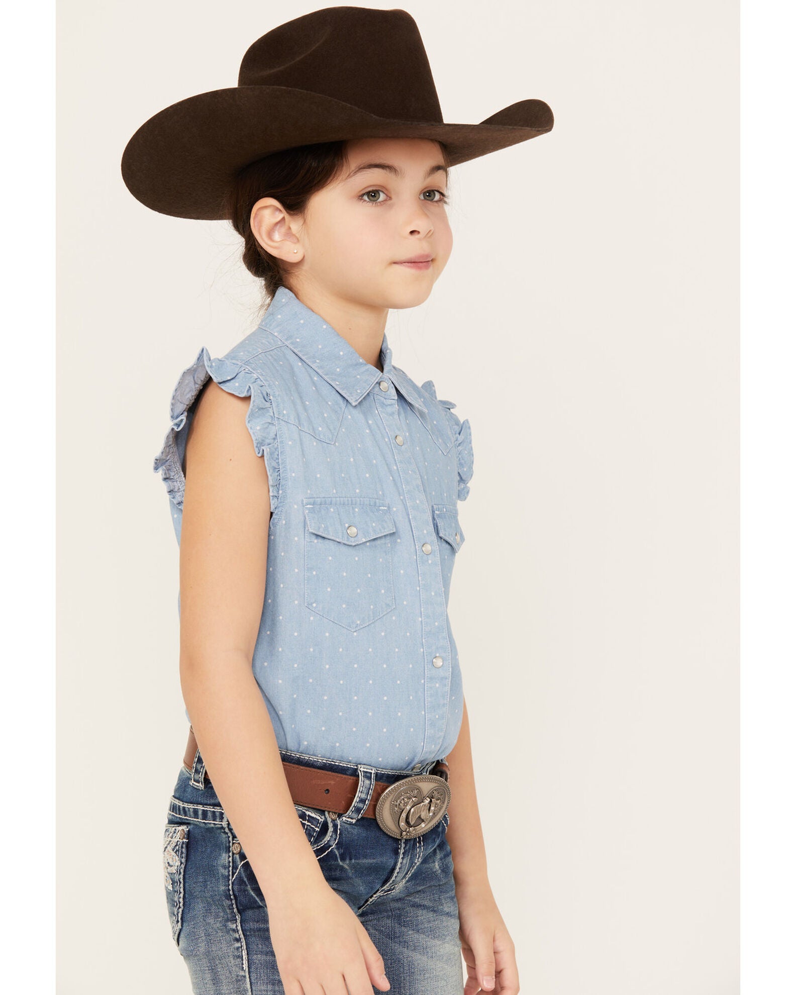 Product Name: Shyanne Girls' Chambray Pearl Snap Western Shirt