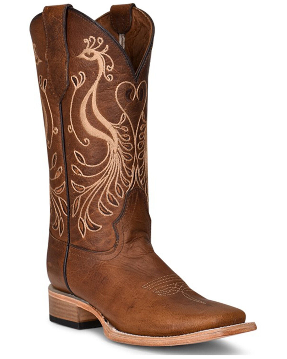 Circle G Women's Peacock Embroidery Western Boots - Broad Square Toe, Brown