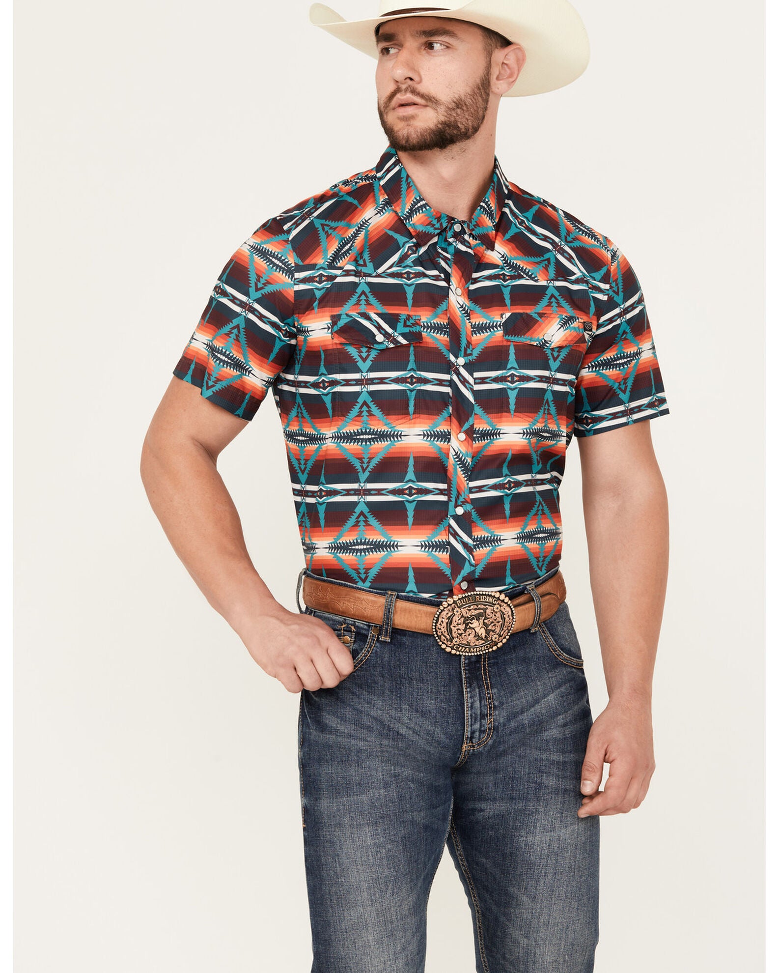 Product Name: Rock & Roll Denim Southwestern Striped Short Sleeve Snap ...