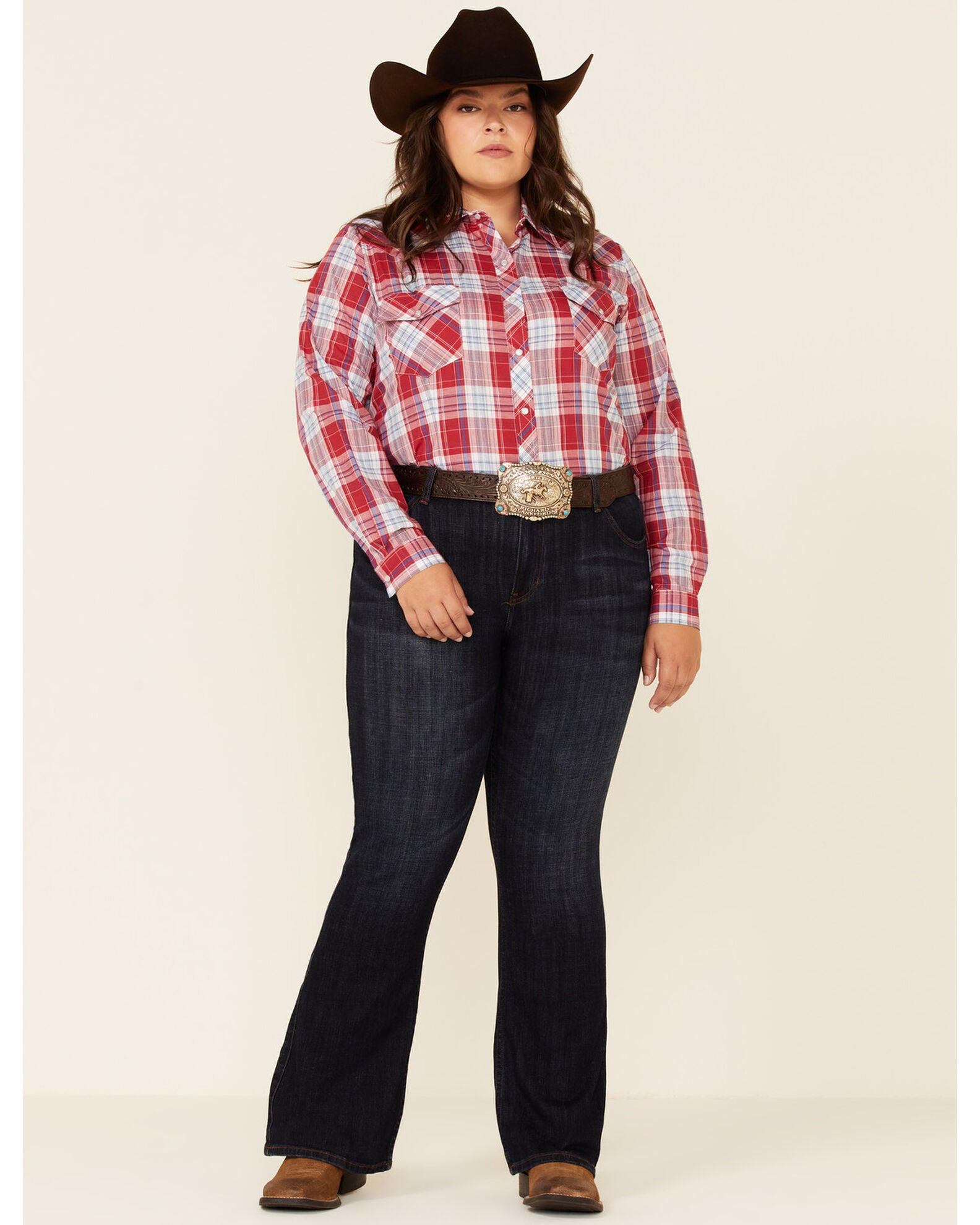 Product Name: Roper Women's Red Plaid Long Sleeve Pearl Snap Western ...