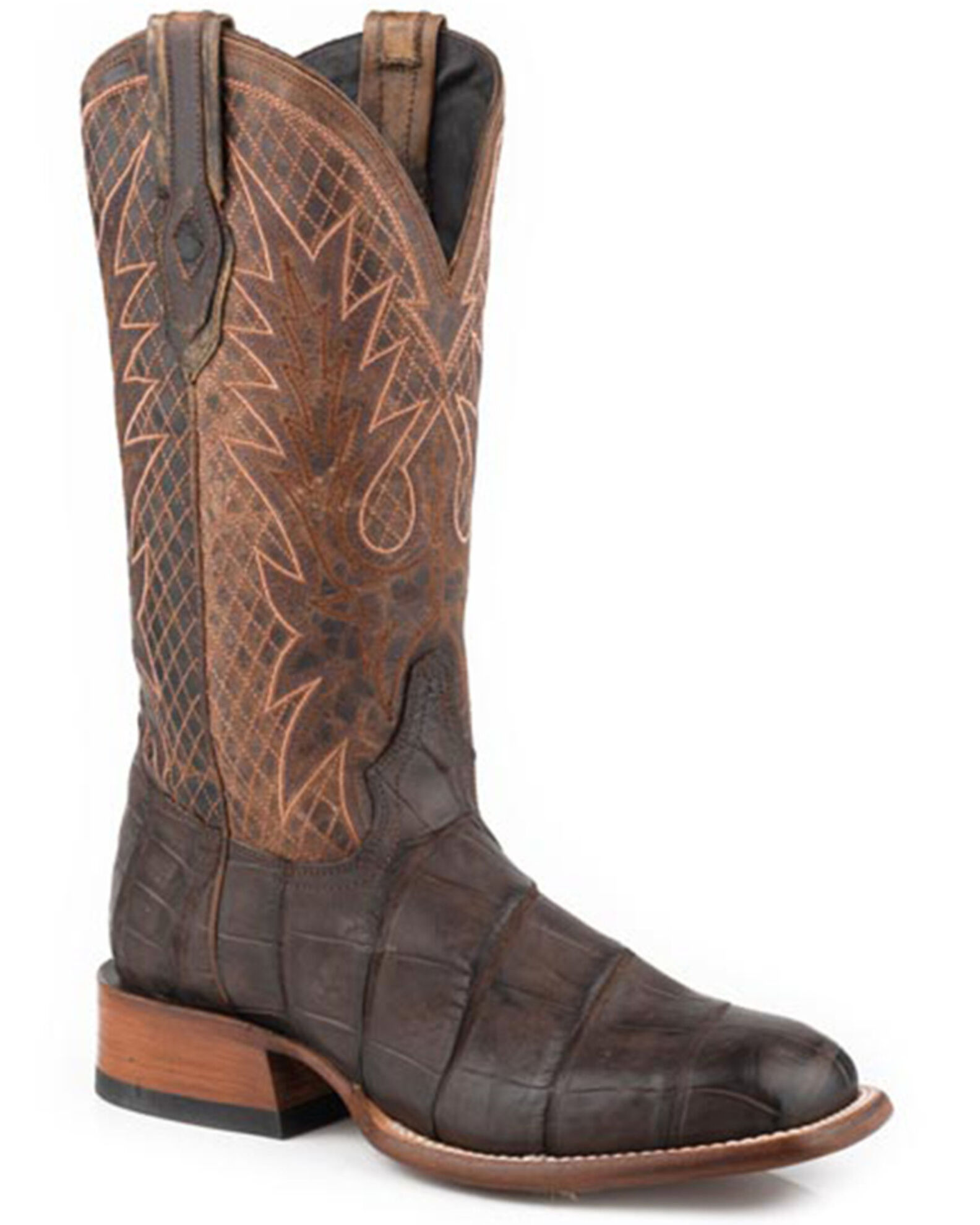 Stetson Mens Exotic Alligator Western Boots Broad Square Toe Brown