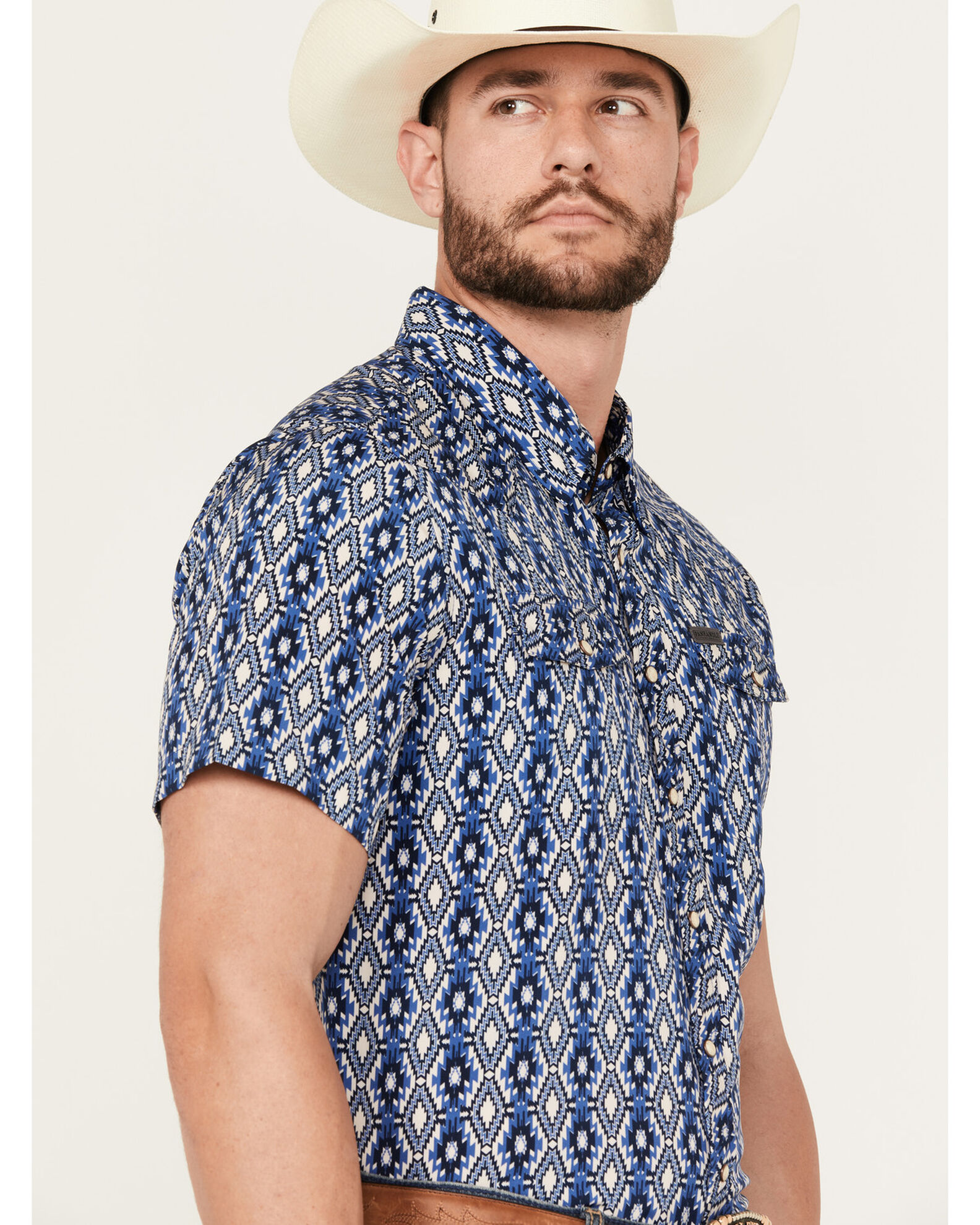 Panhandle Mens Southwestern Print Short Sleeve Snap Performance