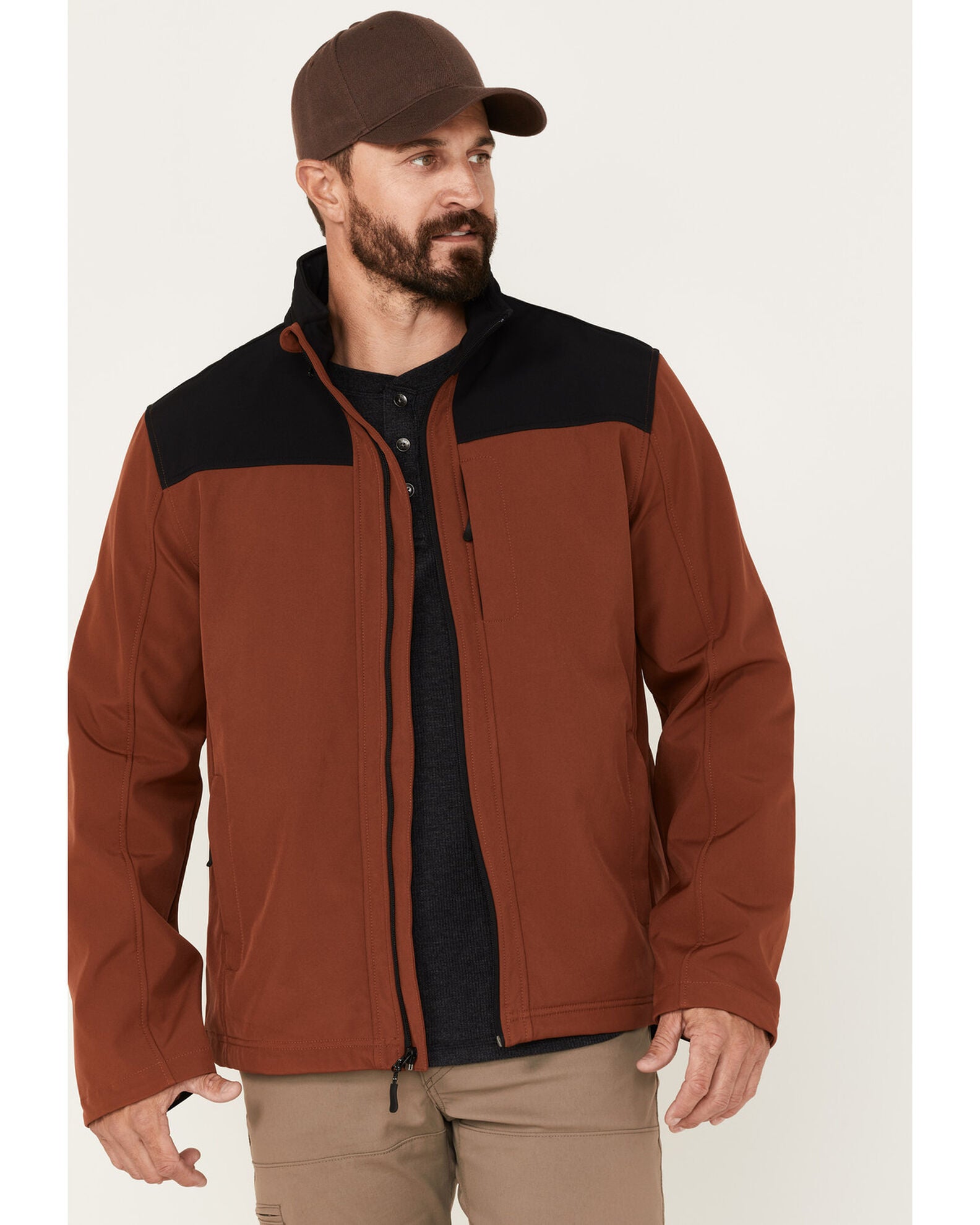 Powder River Outfitters Men's Solid Softshell Jacket, Rust Copper