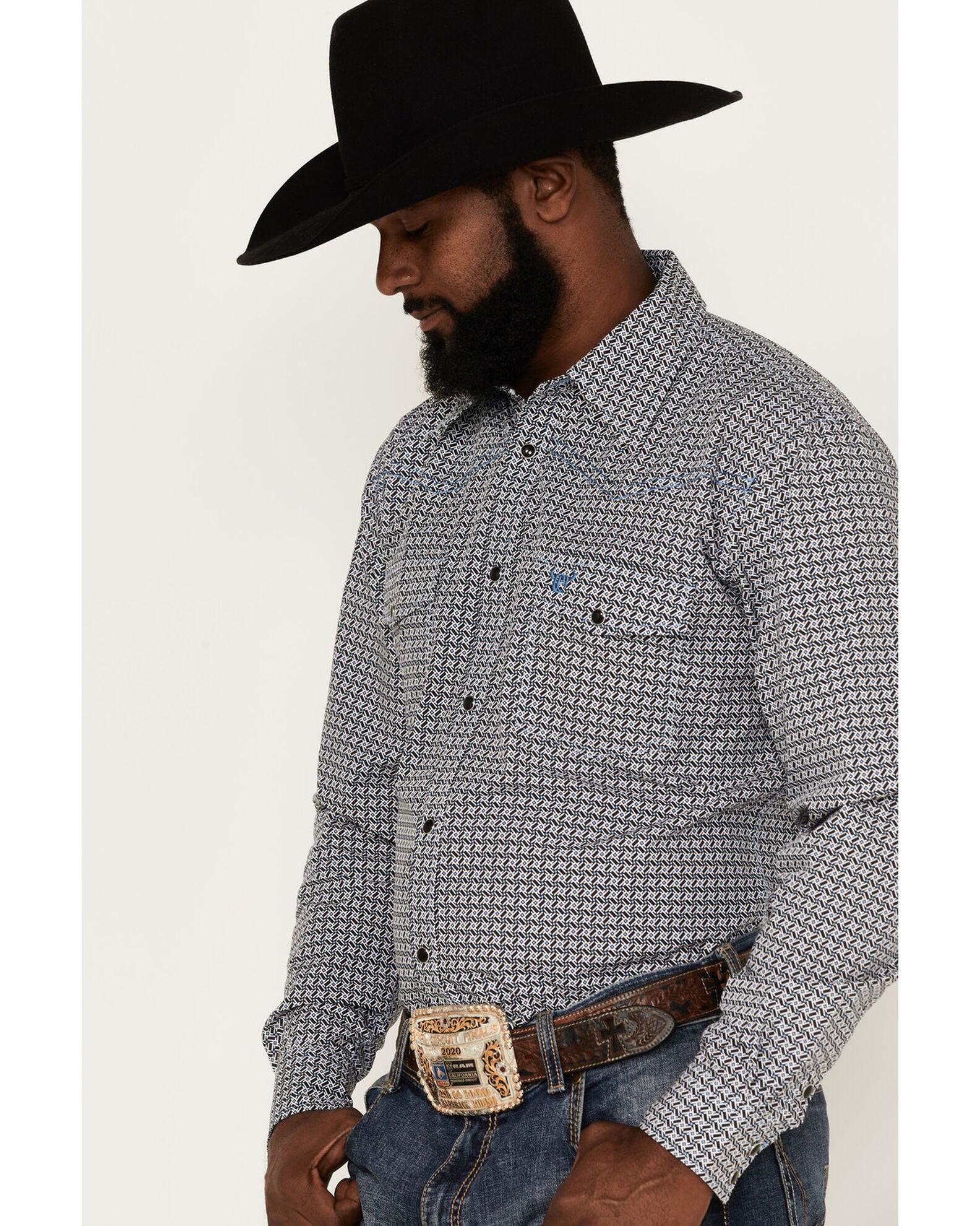 Cowboy Hardware Men's Twisted Geo Print Long Sleeve Western Snap Shirt