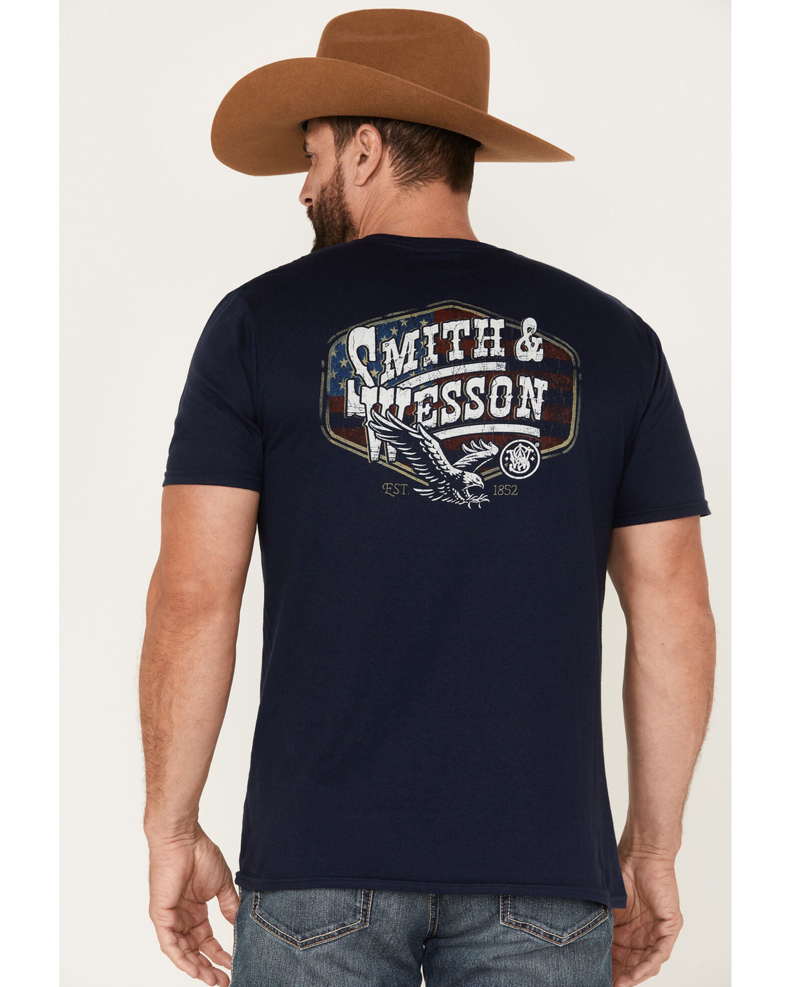 Smith & Wesson Men's Western Eagle Badge Short Sleeve Graphic T-Shirt, Navy