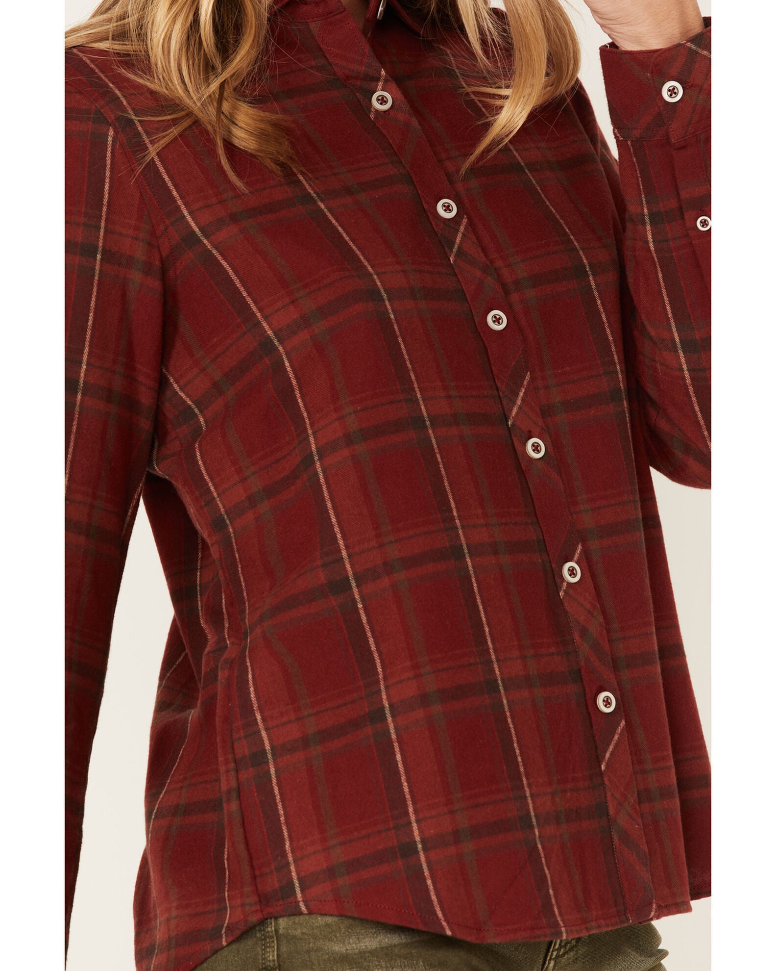 North River Women's Plaid Print Long Sleeve Button Down Flannel Shirt, Rust Copper