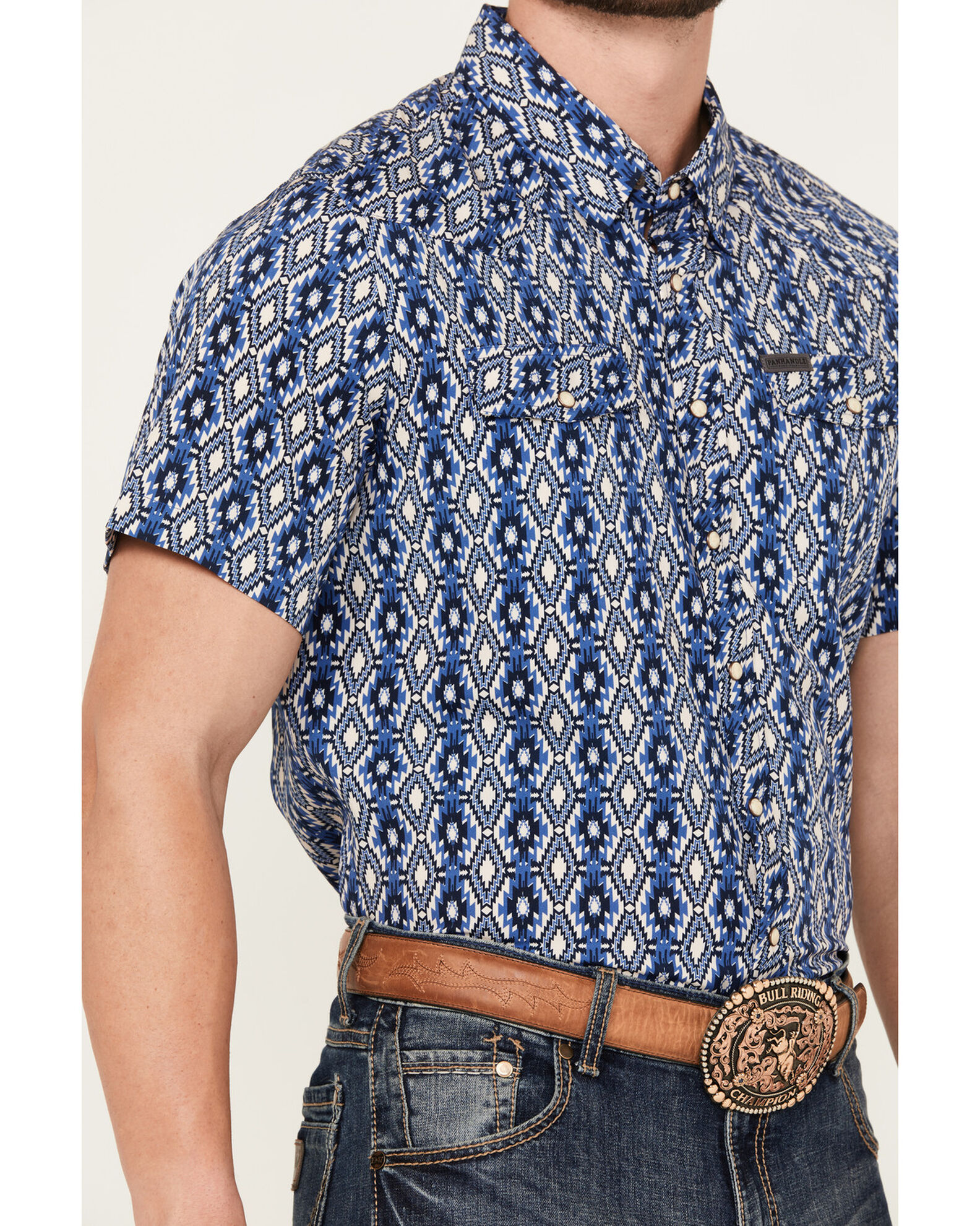 Panhandle Mens Southwestern Print Short Sleeve Snap Performance
