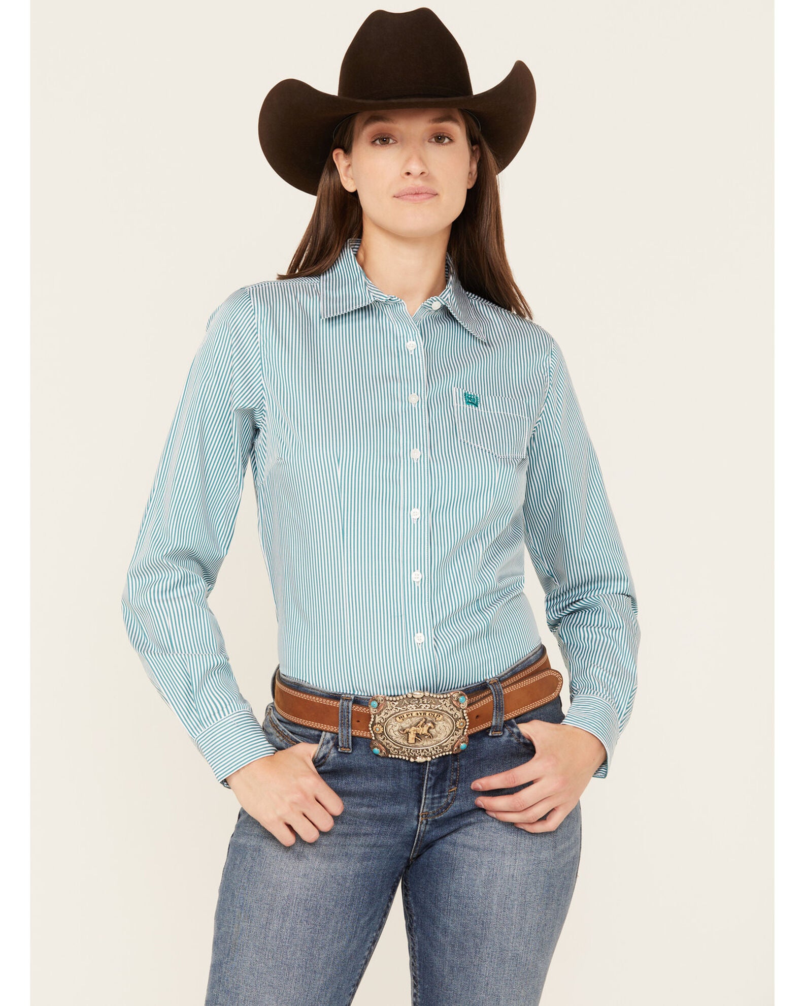 Product Name: Cinch Women's TENCEL™ Striped Long Sleeve Button-Down ...