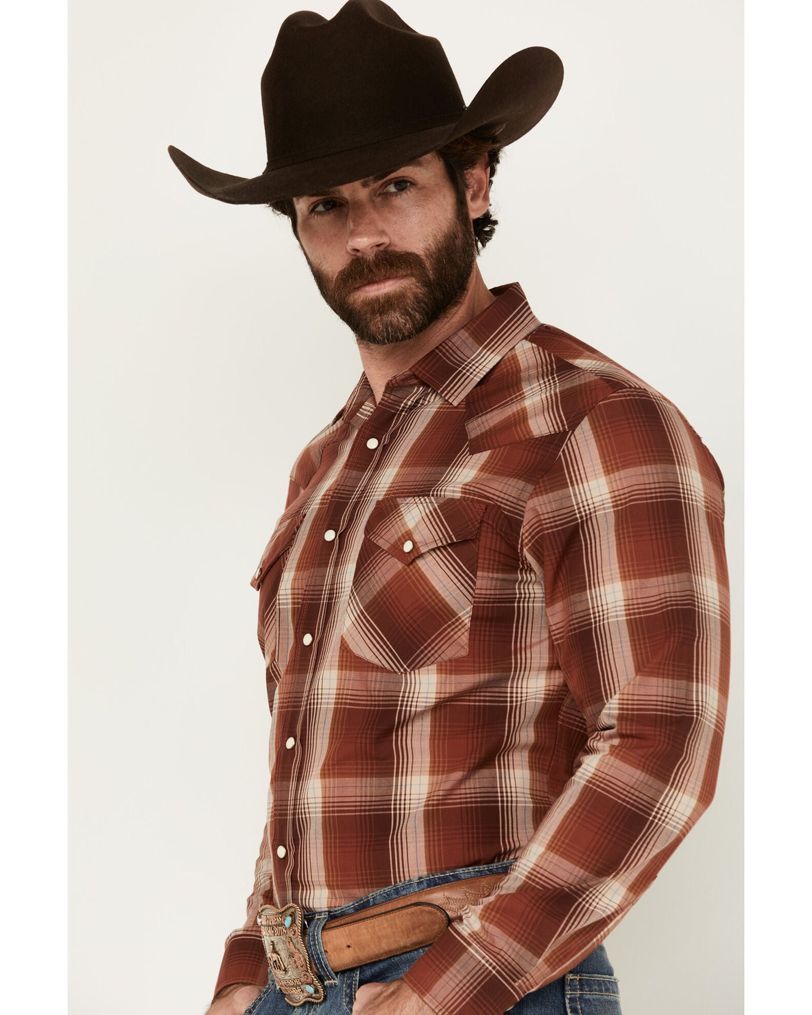 Product Name: Pendleton Men's Frontier Plaid Print Long Sleeve Snap ...