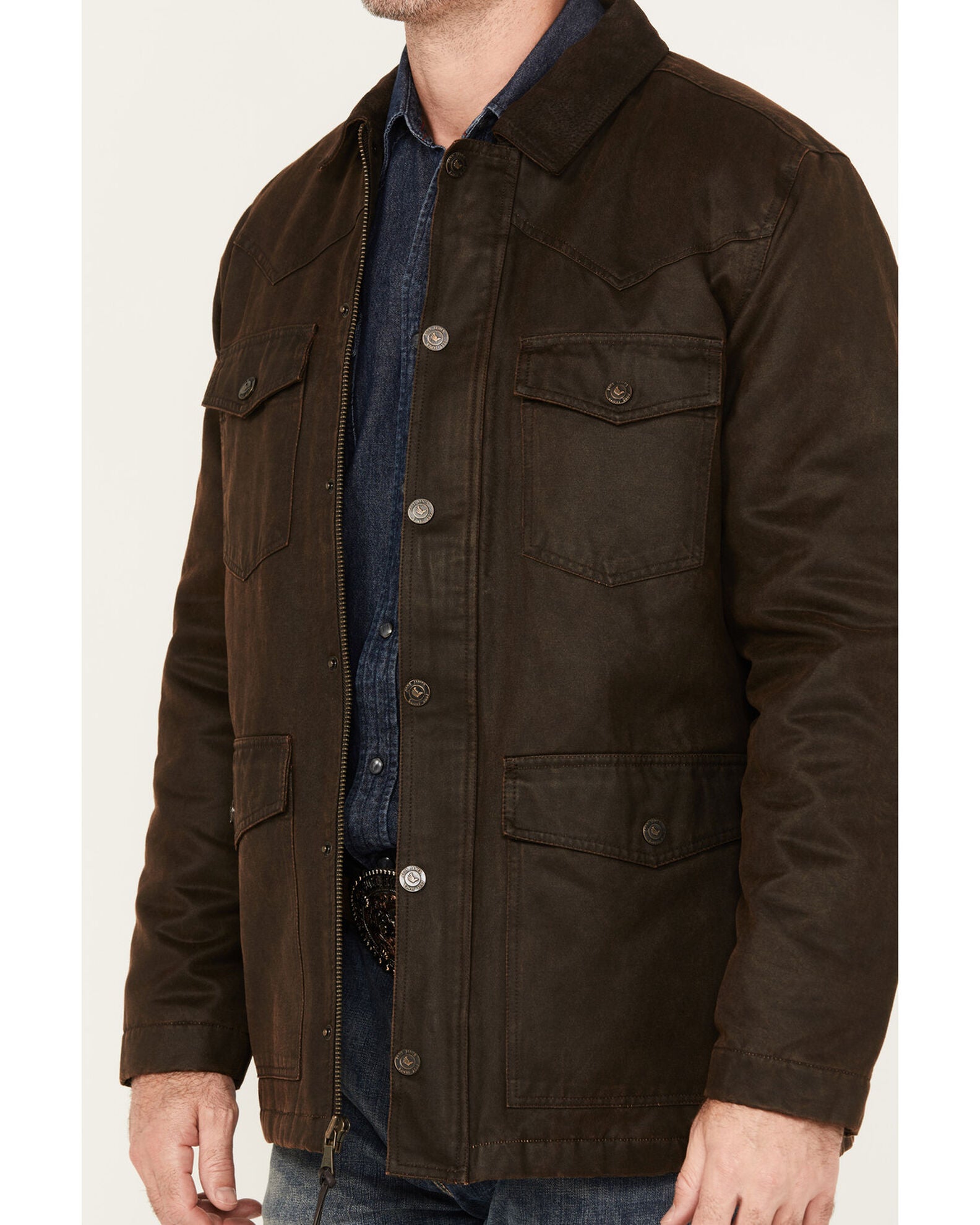 Cody James Men's Oilskin Snap Heavy Jacket, Brown