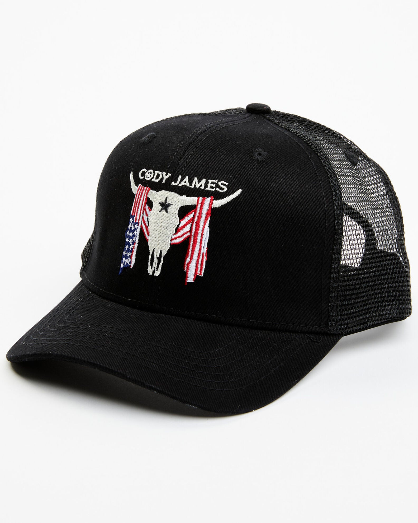Cody James Men's Embroidered Steer Head American Flag Ball Cap, Black