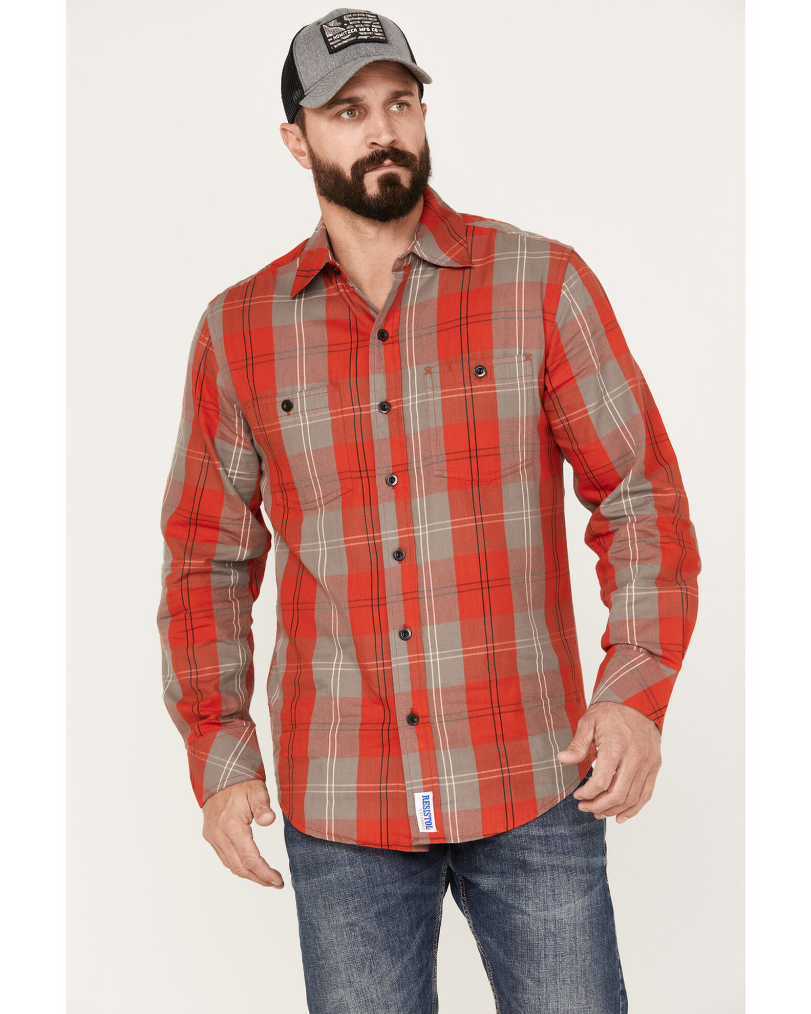 Resistol Mens Stratmoor Plaid Print Long Sleeve Button Down Western