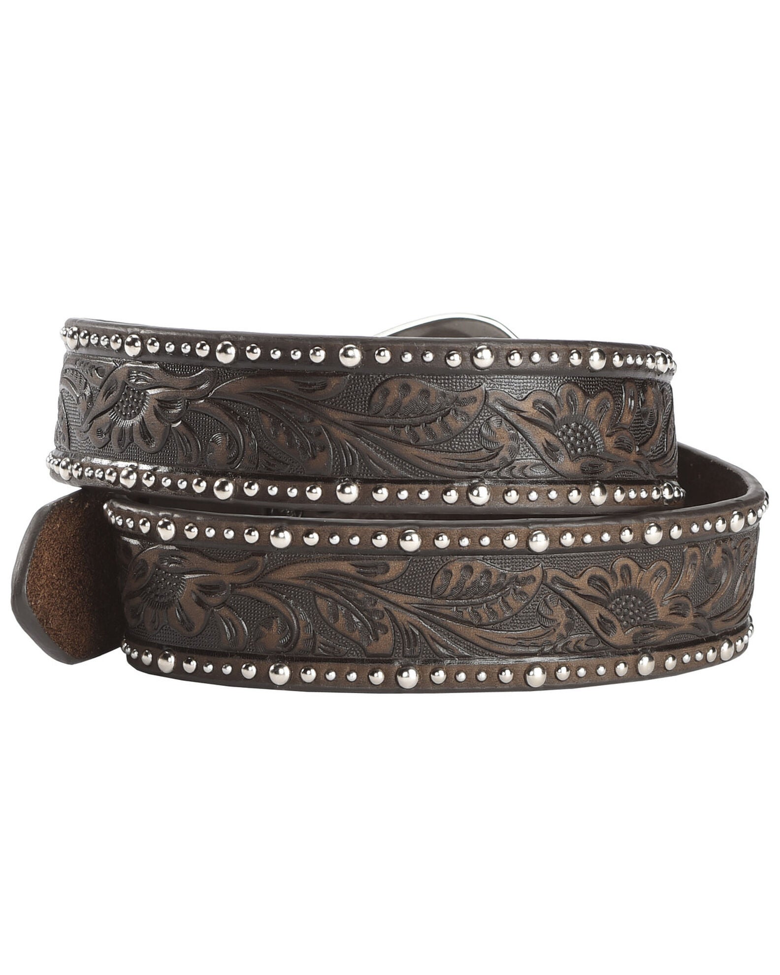 Ariat Women's Tooled & Studded Leather Belt, Brown